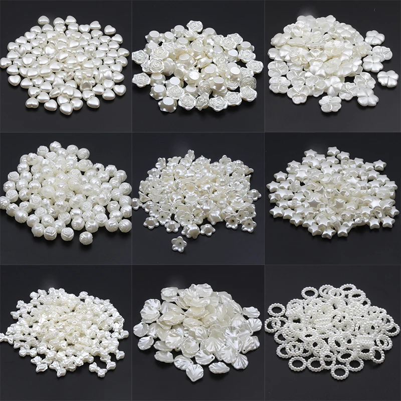 Wholesale-10-100pcs-Imitation-Pearl-Rose-Heart-Various-Shape-Acrylic ...