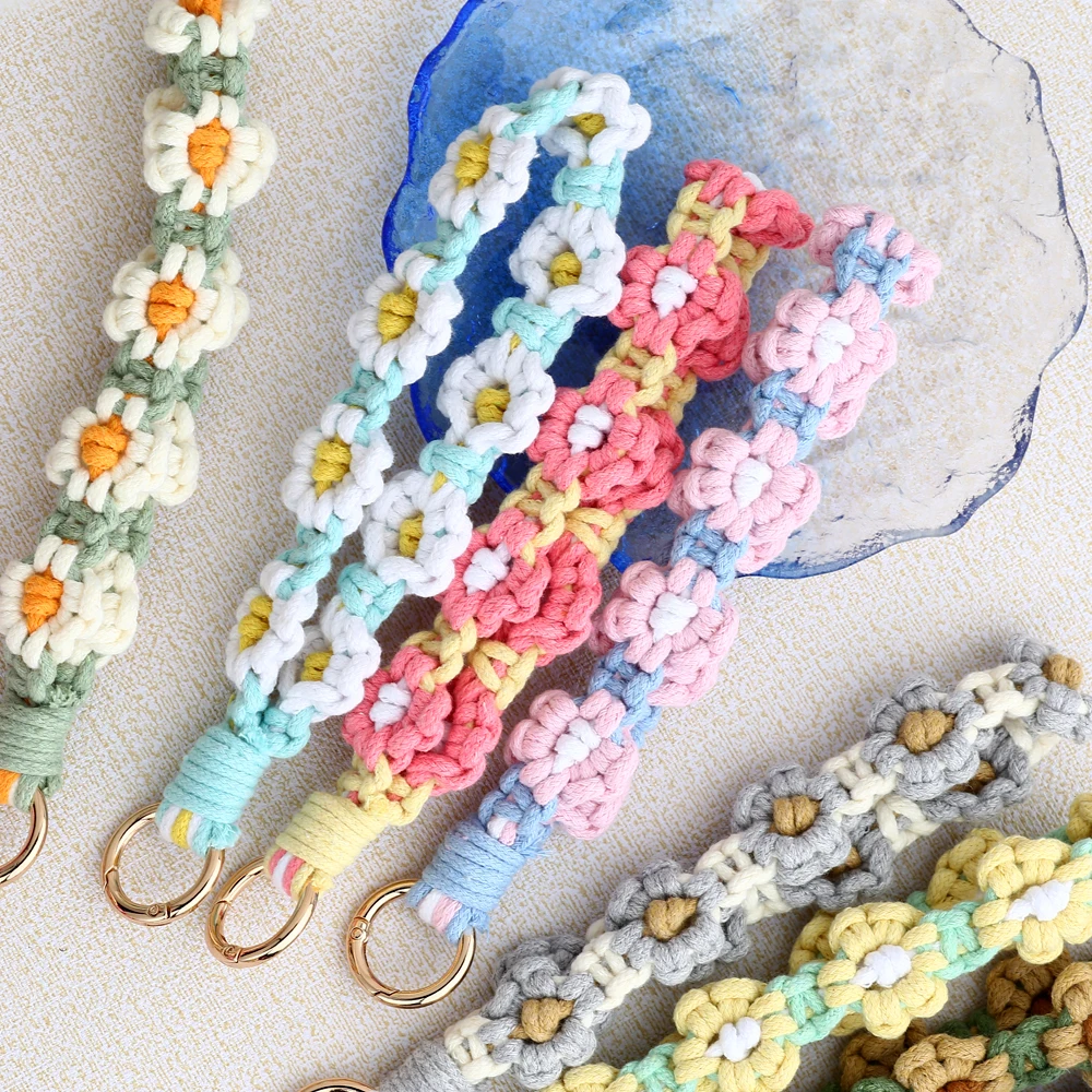hot sale Handmade Keychain,Cute daisy Wristlet Key Chain Lanyard for ...