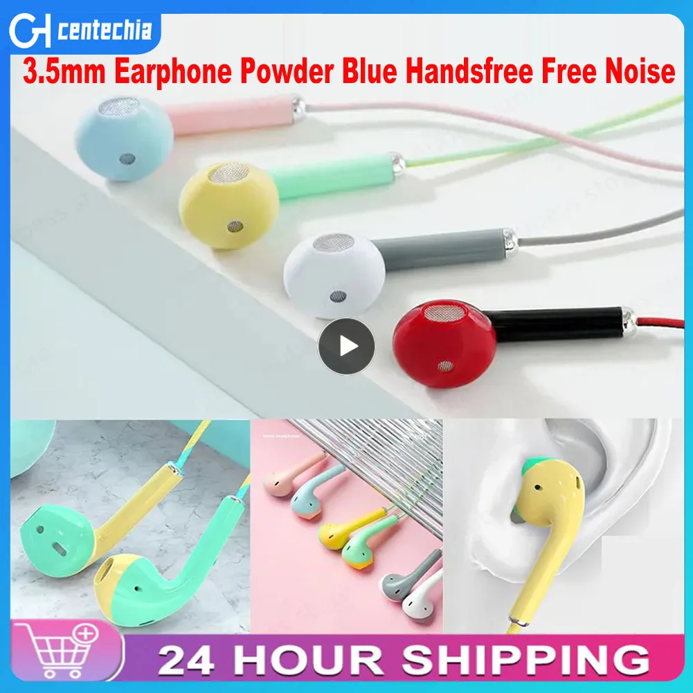 1-6PCS-3-5mm-Earphone-Powder-Blue-Handsfree-Free-Noise-Reduction-Noise ...
