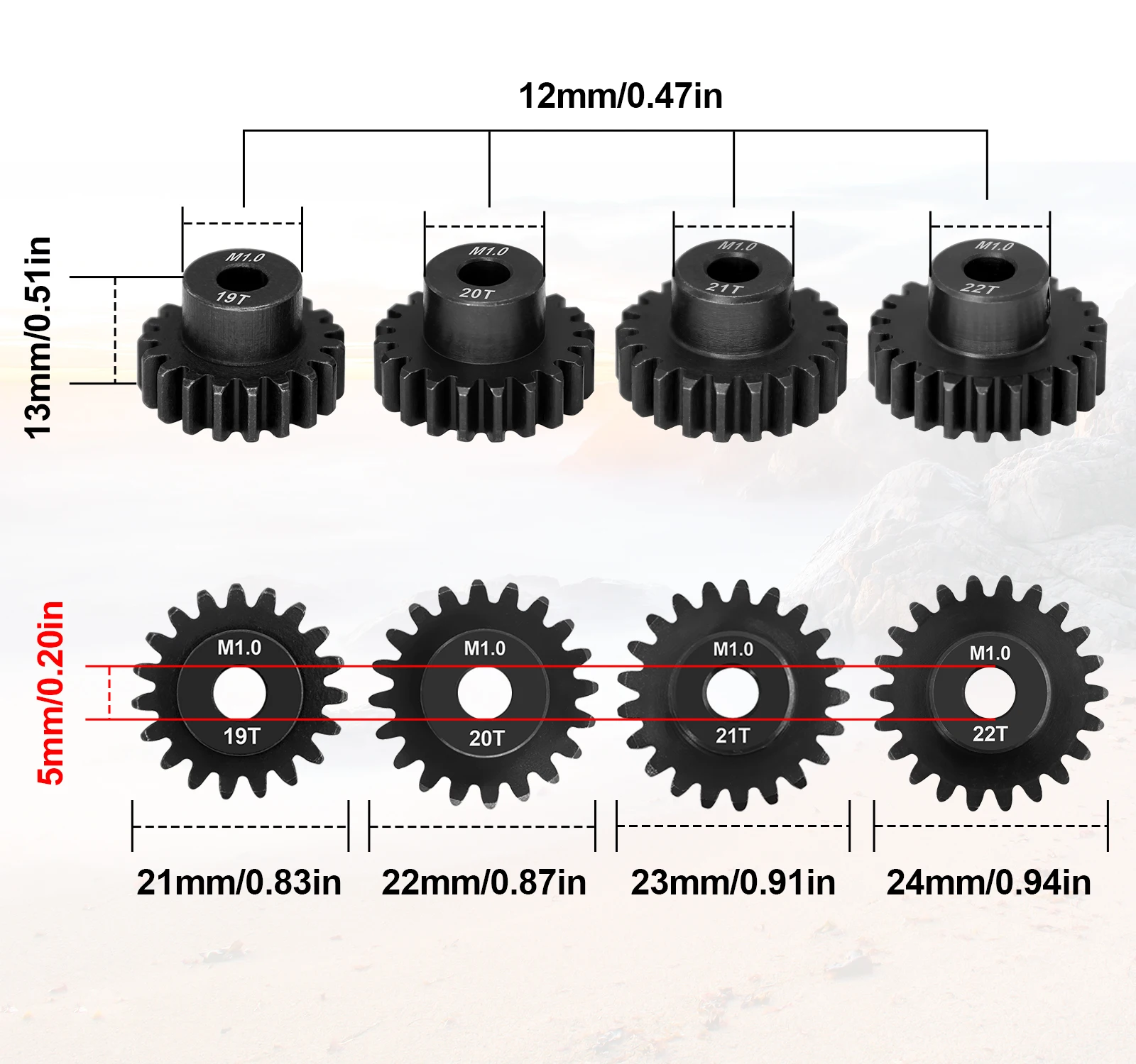 OGRC 19T 20T 21T 22T M1 Pitch Gears 4pcs Mod 1 Pinion Gear Hardened ...