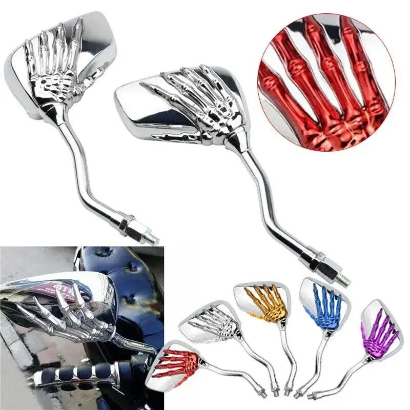 2x-Chrome-Motorcycle-Skull-Hand-Side-MIRRORS-8MM-10MM-for-Harley ...
