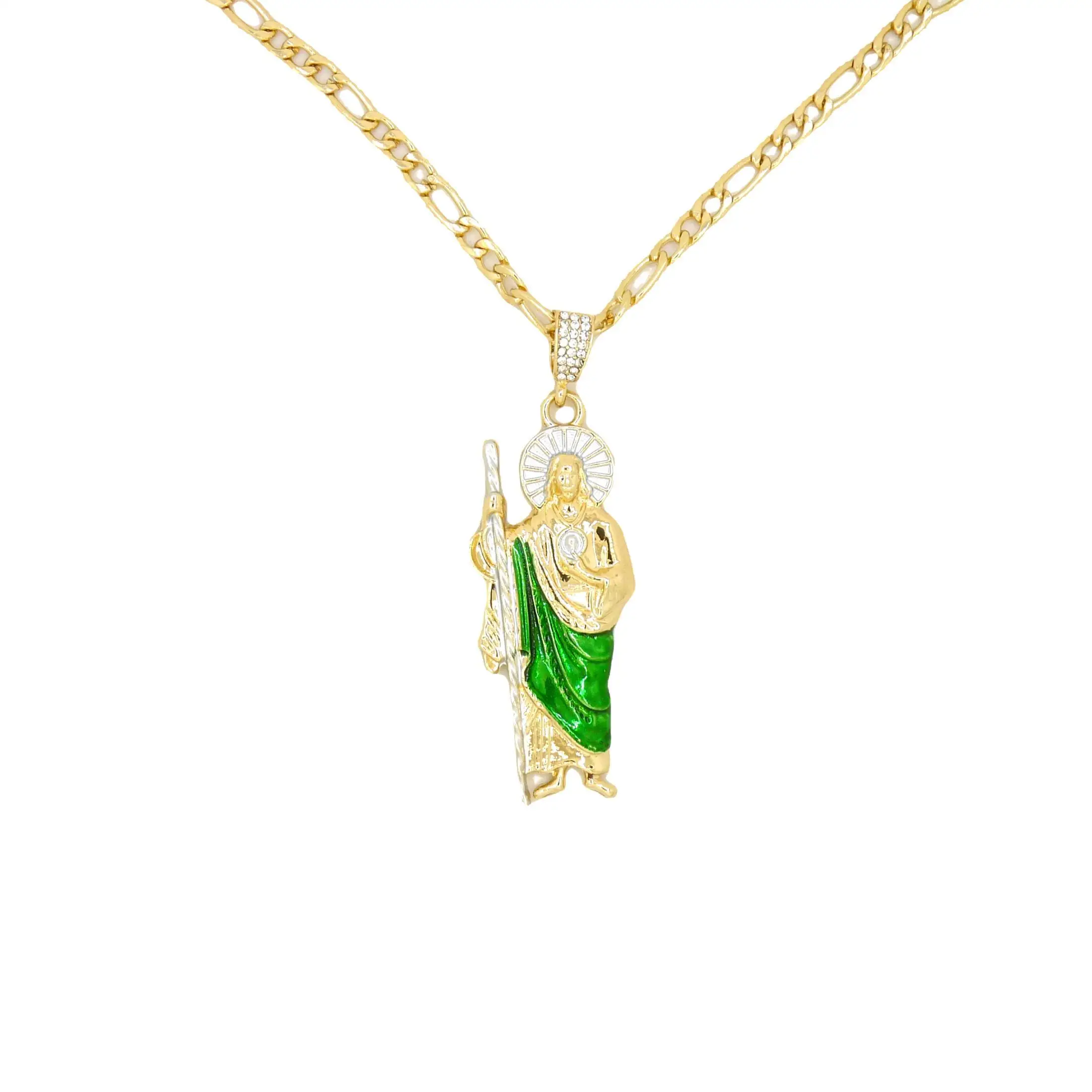 San-Judas-Necklace-14K-Gold-Plated-Saint-Jude-Pendant-Figaro-Style ...