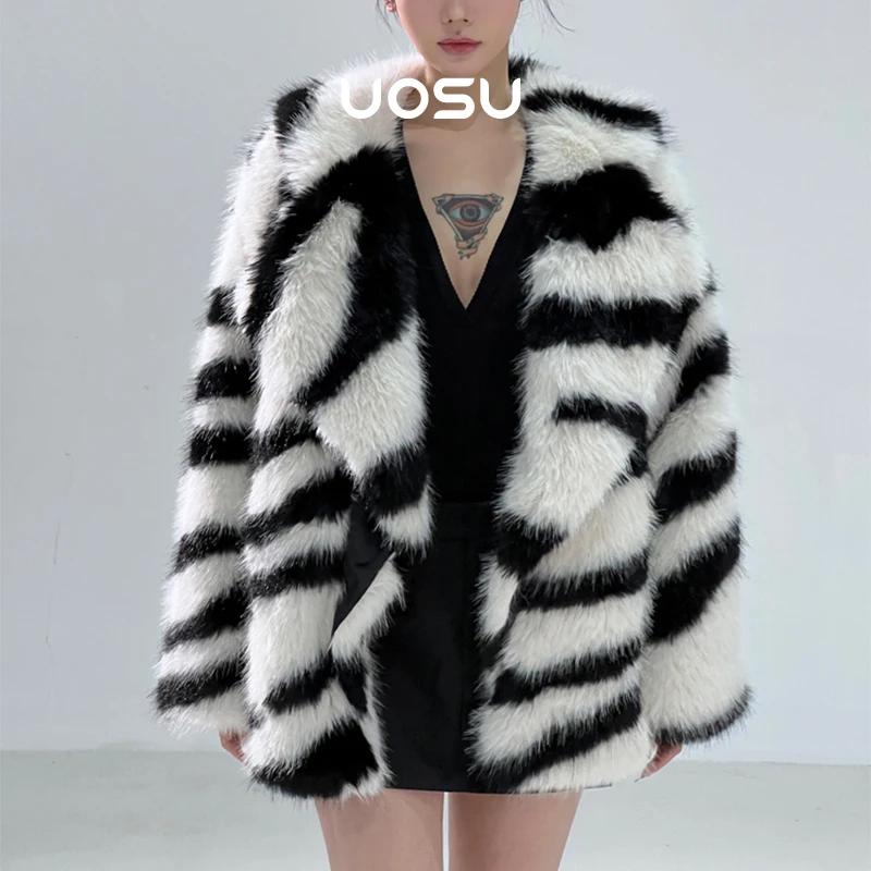 Women-s-Oversized-Zebra-Striped-Long-Faux-Fox-Fur-Jacket-Luxury-Coat ...