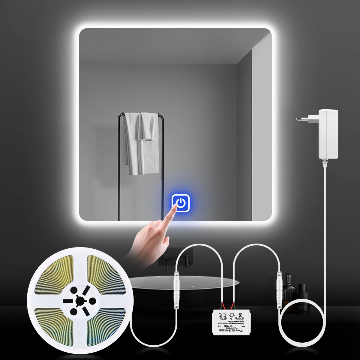 Dimmable-Dimmer-COB-LED-Strip-Lights-Sensor-de-Toque-12V-DIY-Banheiro ...