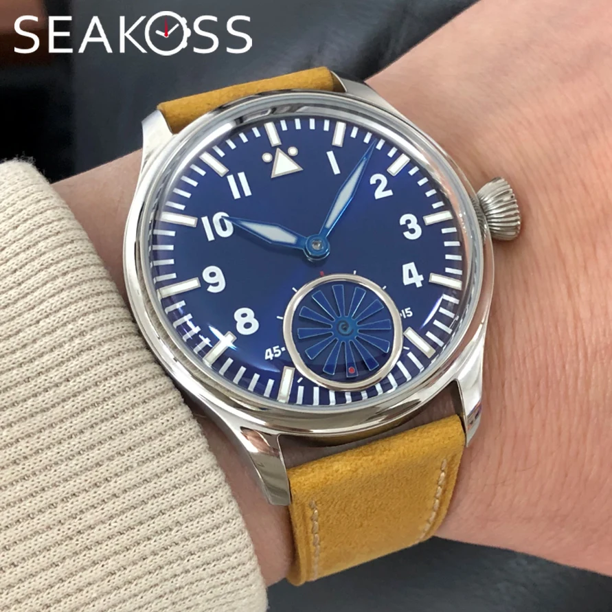 SEAKOSS 44mm Pilot Watch Seagull ST3621 Manual Mechanical Movement ...