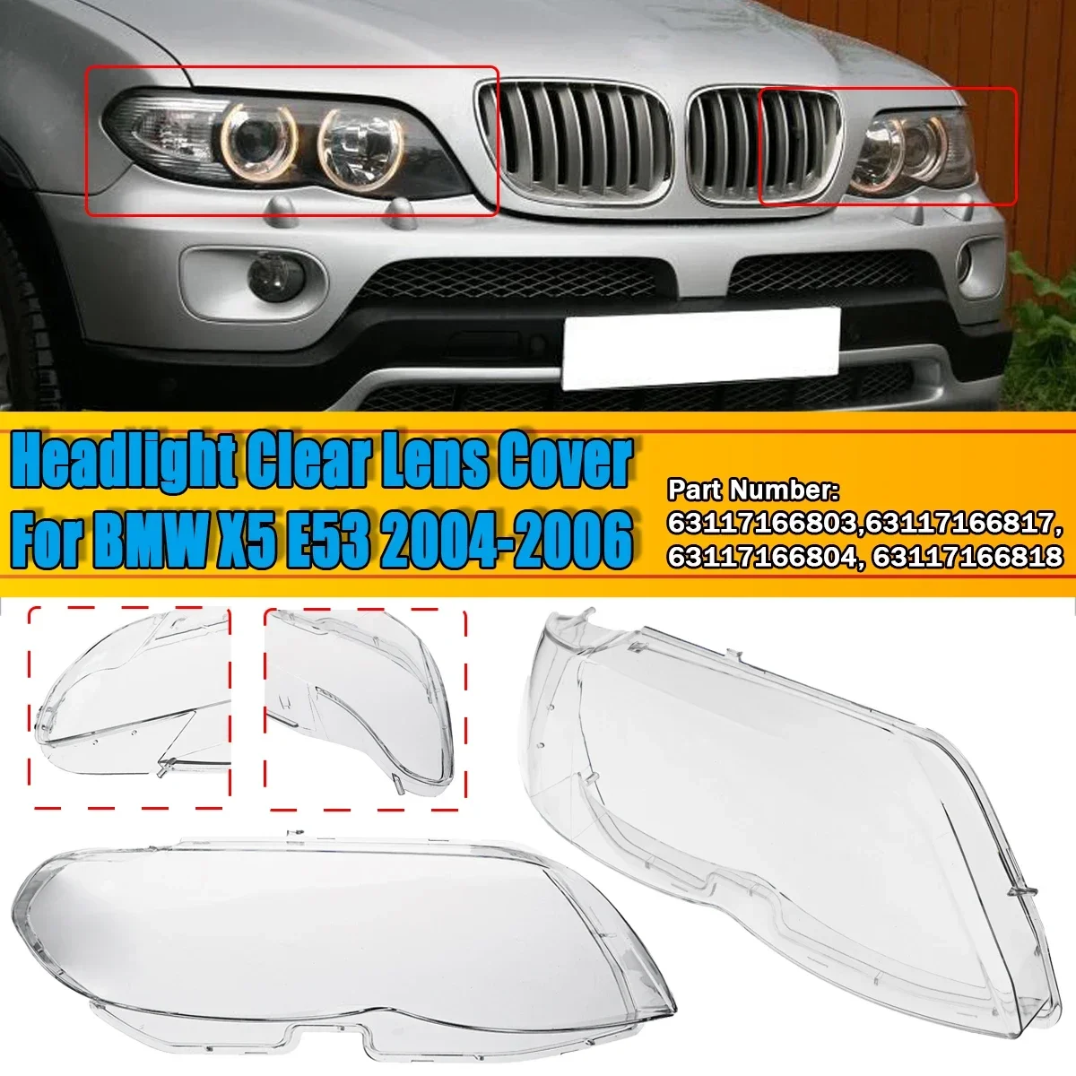 Left/Right Car Headlight Lens Cover Lampshade Shell For BMW X5 E53 2004 ...