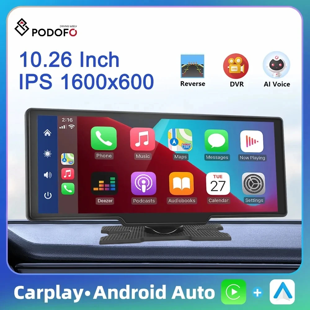 Podofo10-26-hd-auto-dvr-hinten-foward-kamera-sprach-steuerung-wifi-android-auto-carplay-video ...