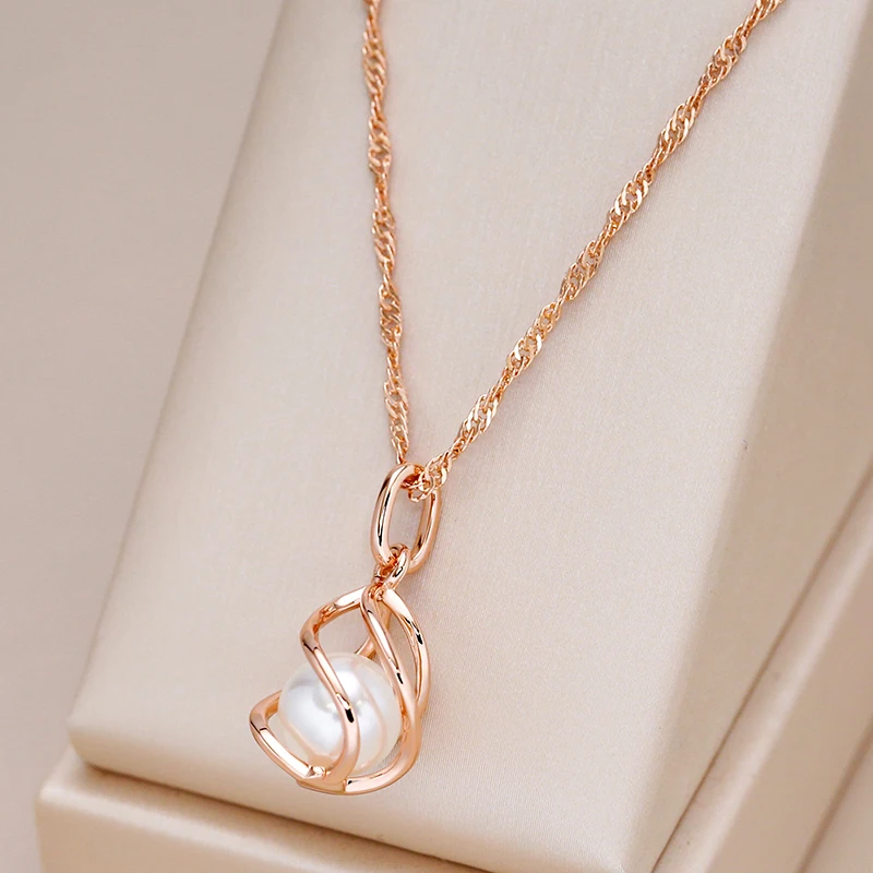 Kinel Luxury 585 Rose Gold Pendant Necklace for Women Unique Geometric ...