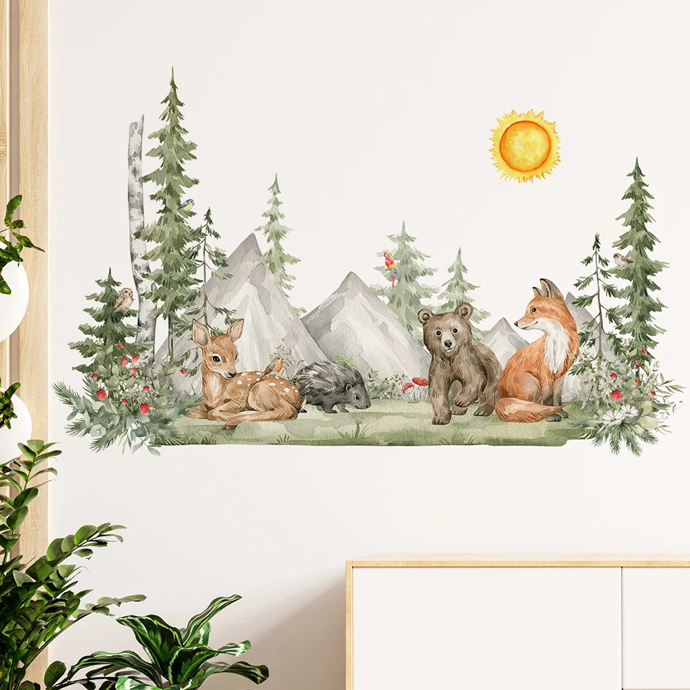 Hand-Painted-style-Animals-Forest-Wall-Stickers-for-Kids-Nursery-Baby ...