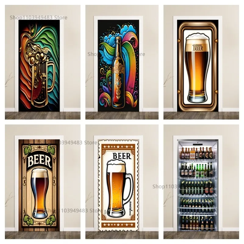 Beer Party Door Mural PVC Waterproof Wallpaper Stickers for Decorative ...