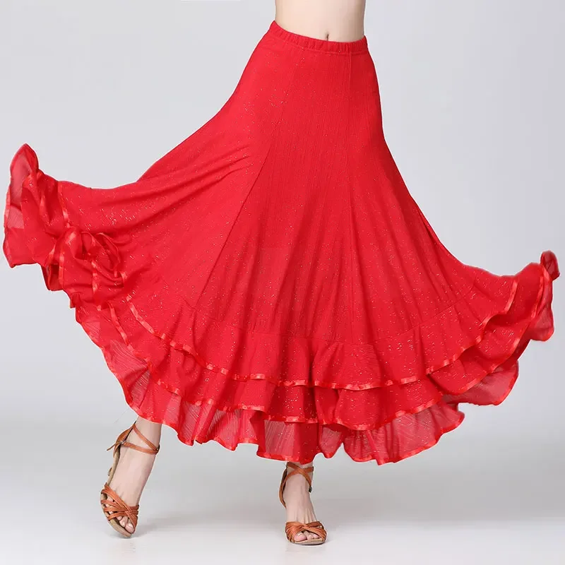 Sequin-Women-Modern-Dance-Skirt-Long-Ruffle-Standard-Big-Swing-Dance ...