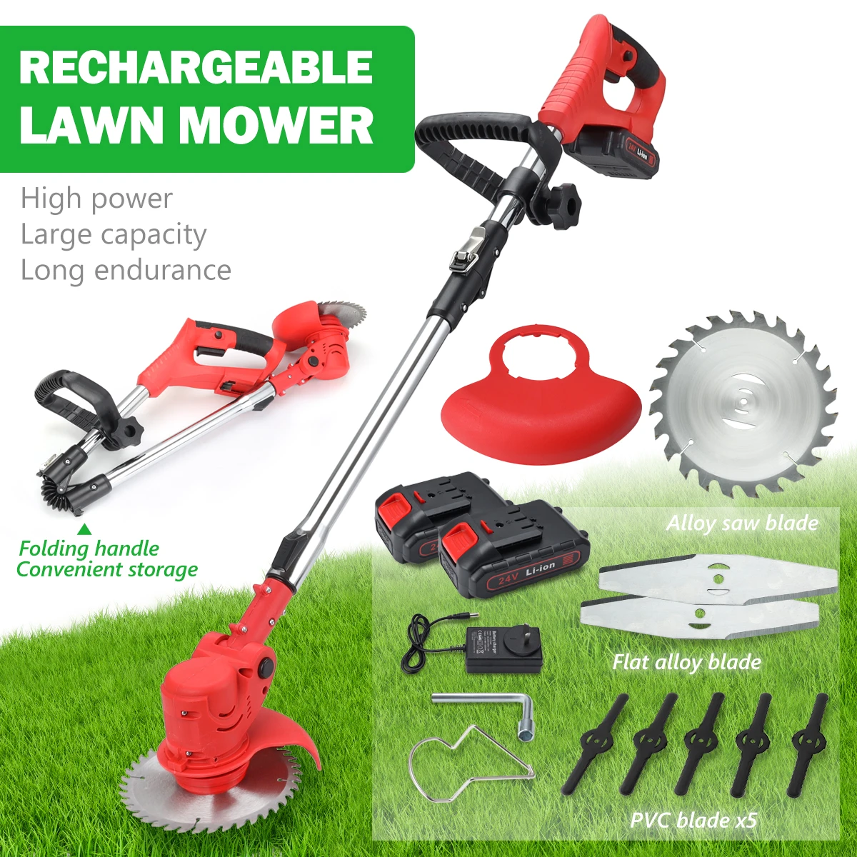 Foldable-Electric-Lawn-Mower-Pruner-Cordless-Grass-Trimmer-Branch ...