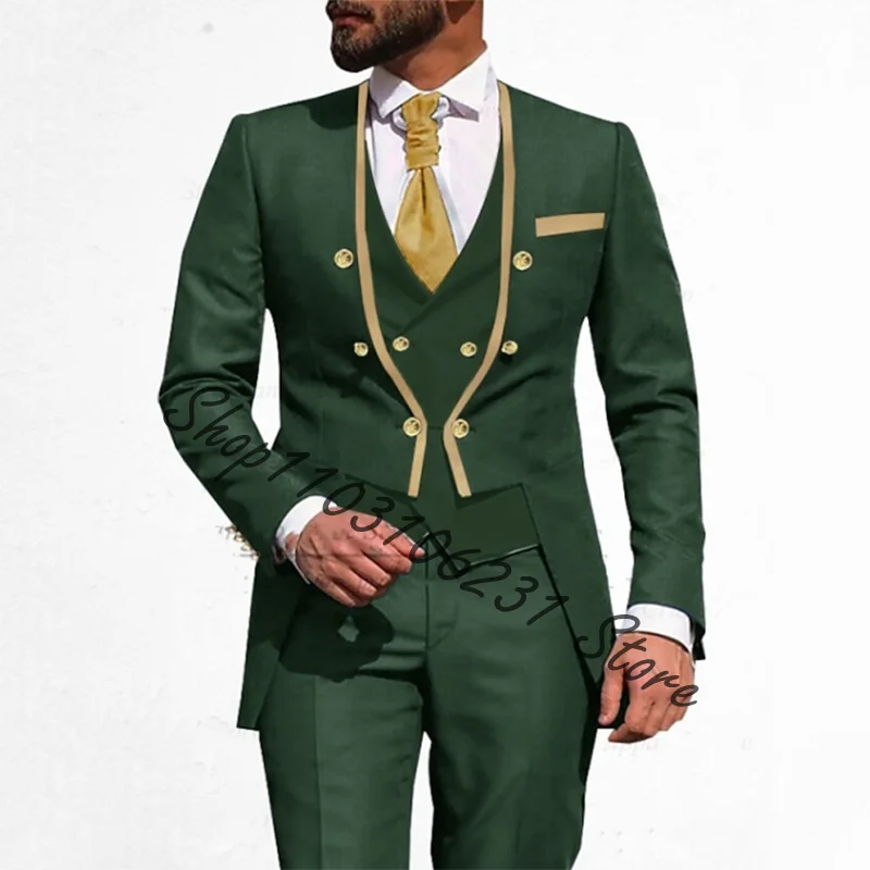 Army Green Men's Suits Slim Fit 3 Pieces Groom Wedding Travel Daily ...