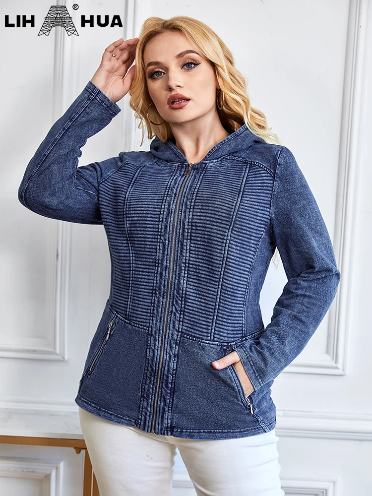 LIH HUA Women 's large size Cowboy Jacket Fall Fashion elegant Jacket ...