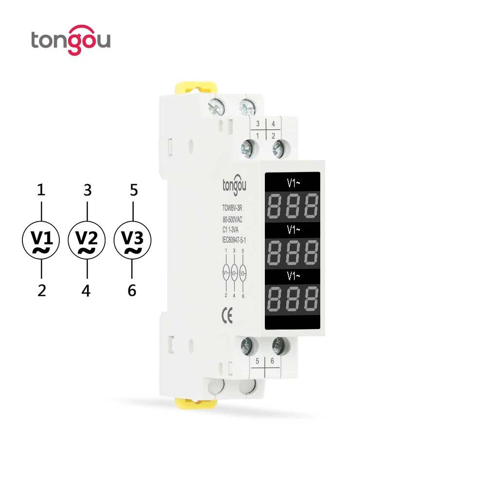 Din Rail Mount Three Phase Voltage Meter Ac 80-500v Mini Modular ...