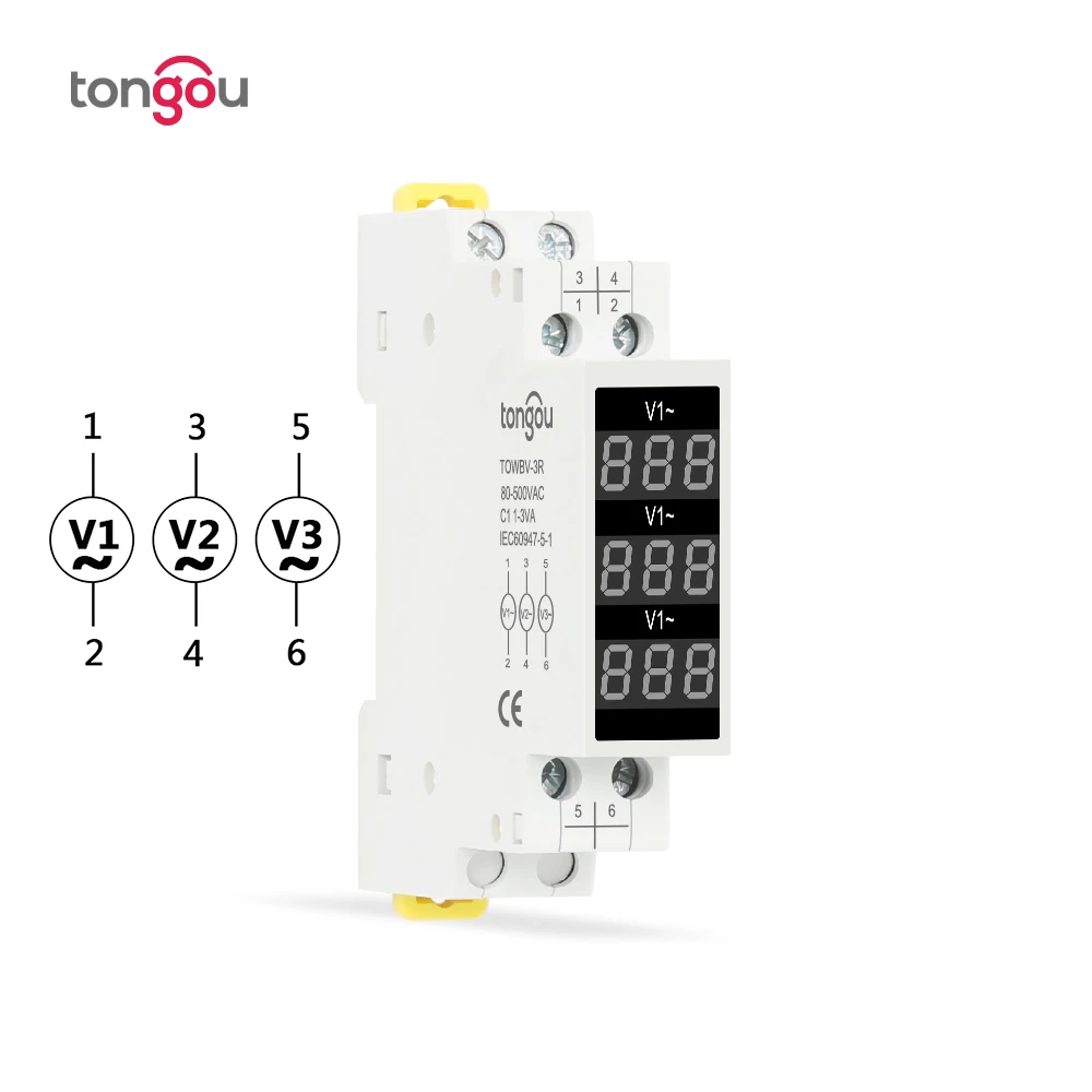 Din Rail Mount Three Phase Voltage Meter Ac 80-500v Mini Modular ...