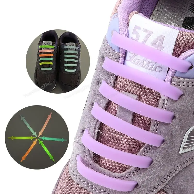 Luminous Silicone Shoelaces Night Glow No Tie Shoe laces Elastic Laces ...