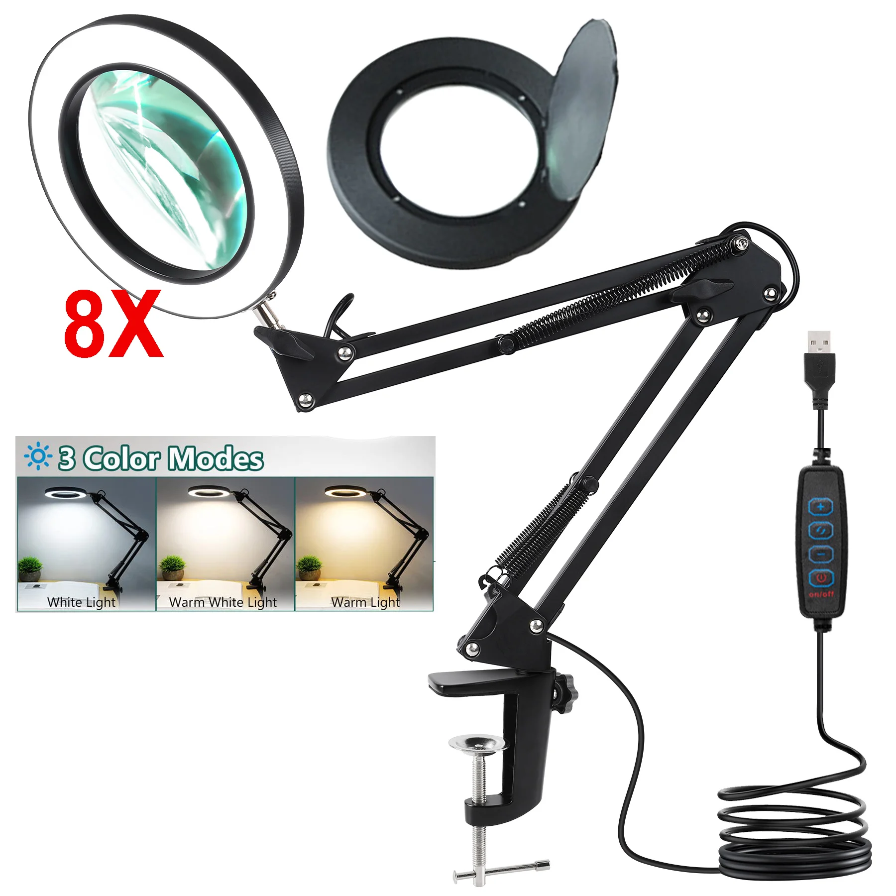 Usb 8x lupa com lâmpada led lupa 120 leds lâmpada de mesa com lupa ...