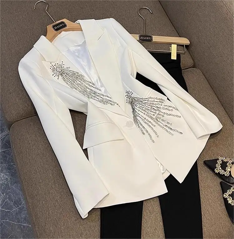 Blazer-feminino-com-strass-bot-es-nicos-manga-comprida-branco-roupa-de ...