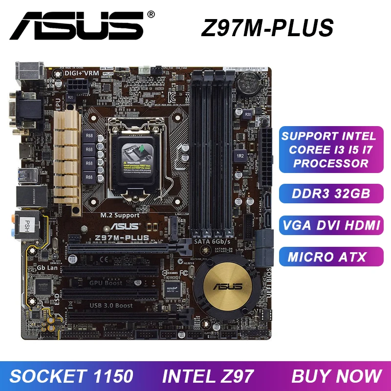 ASUS Z97M PLUS 마더 보드 1150 마더 보드 DDR3 32GB 지원 Xeon Core i7 i5 i3 Cpus ...