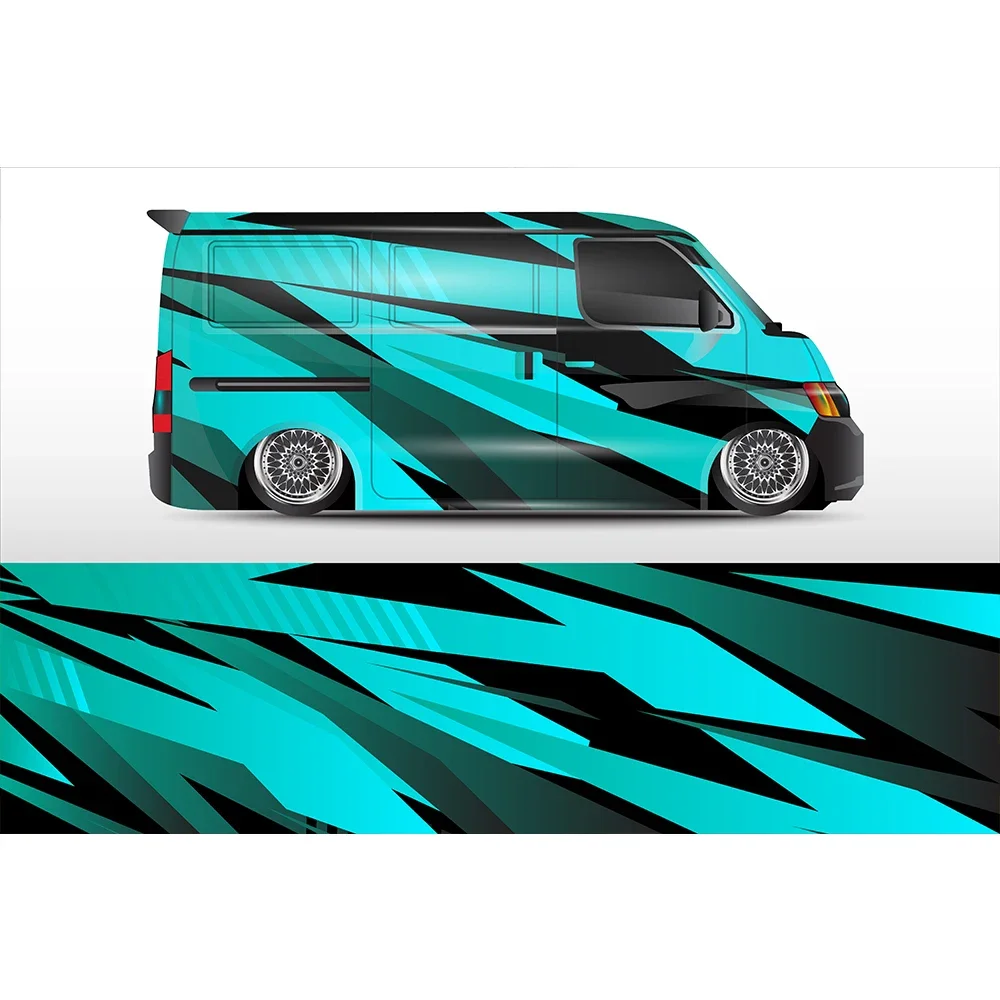 Sky-blue Color Racing Car Graphic Decal Full Body Racing Vinyl Wrap Car ...