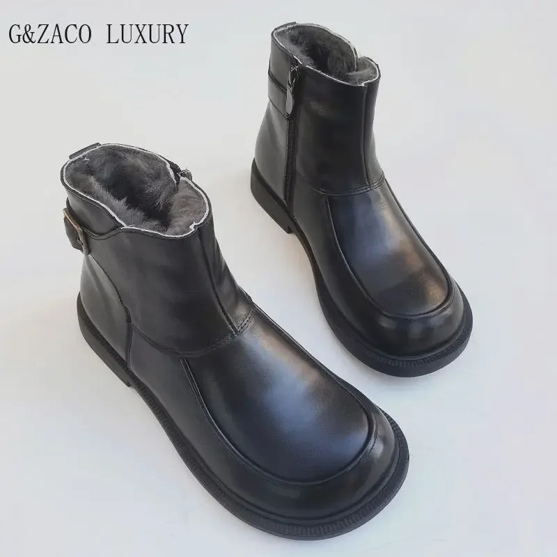 Botas-de-cuero-natural-para-hombre-y-mujer-botines-cortos-de-lana-con ...