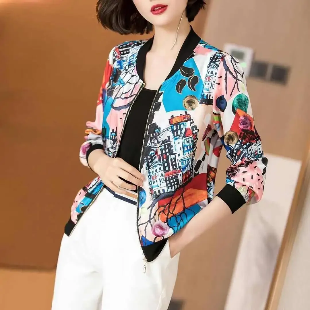 Summer-Jacket-Women-Short-Floral-Coat-Female-Zipper-Slim-Thin ...