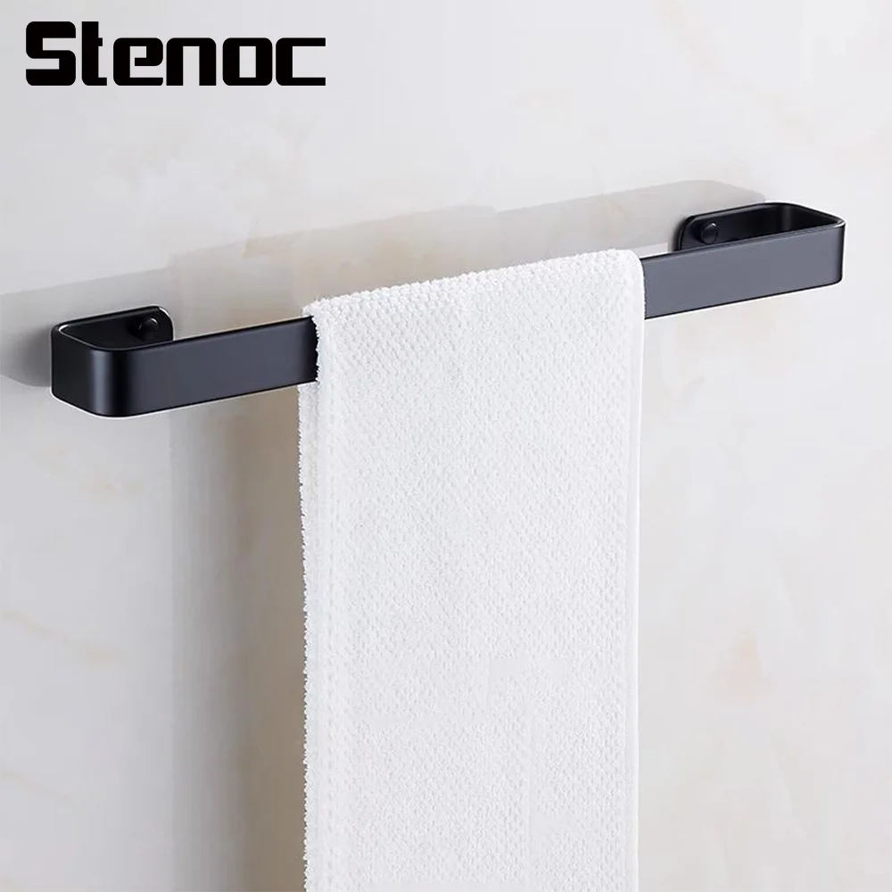 Matte Black No Drill Wall Mounted 30-60cm Towel Rack Bathroom Towel Bar ...