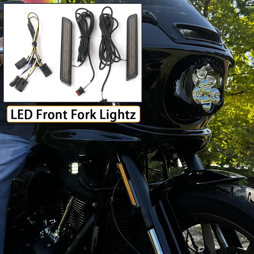 NEW Motorcycle LED Black Front Fork Light Turn Signal For Harley ...