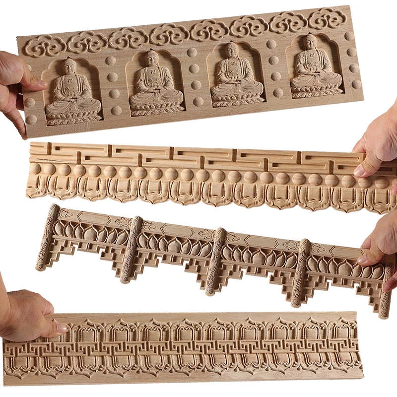 Carving Lines Wood Applique Wood Decal Onlay Unpainted Ornamental ...