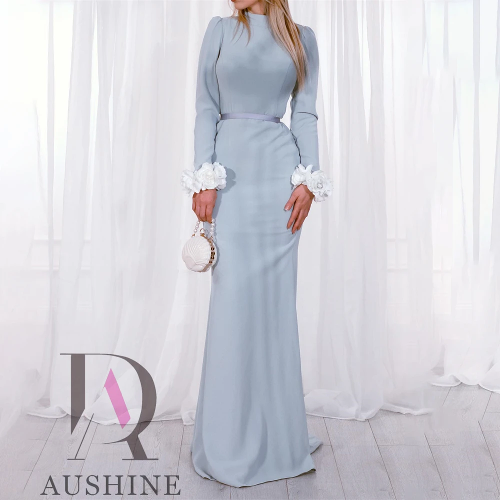Aushine-Evening-Dress-Floor-Length-Luxury-Birthday-Full-Sleeves-With-3d-Flowers-Elegant-Wedding ...