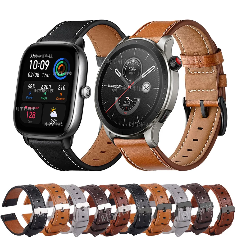 For-Amazfit-GTR-4-Smart-Watch-Strap-20mm-22mm-Leather-Sport-Replacement ...