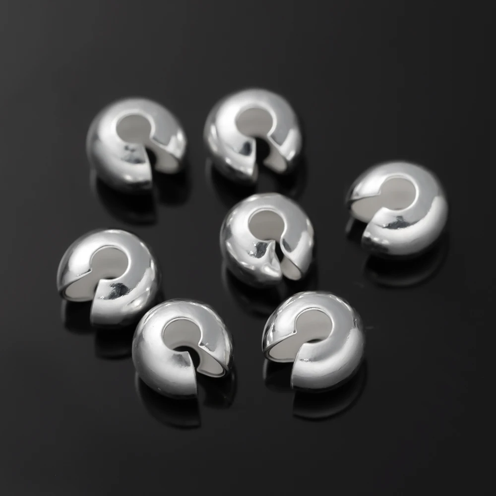 10Pcs-925-Sterling-Silver-Open-Round-Fastener-Crimp-End-Caps-Cover ...