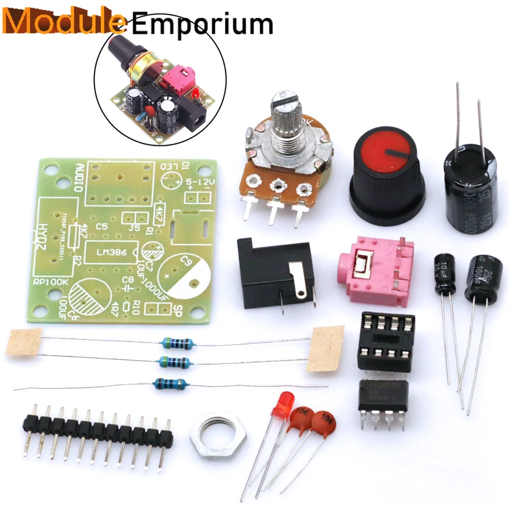 LM386 Mini Audio Amplifier DIY Kit 3.5mm 3V-12V Power Amplifier Suite ...