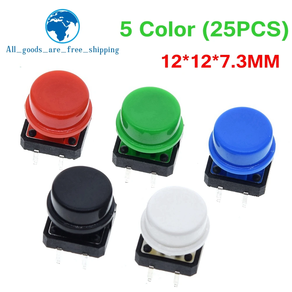 Interruptor de botón táctil de 25 piezas, pulsador momentáneo de 12x12x7,3 MM, Micro interruptor ...