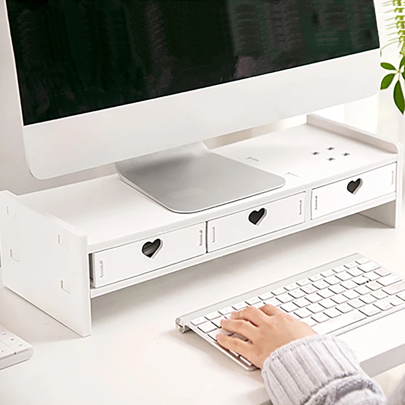 Pink White Student Storage Rack Heart Drawers Monitor Laptop Increase ...