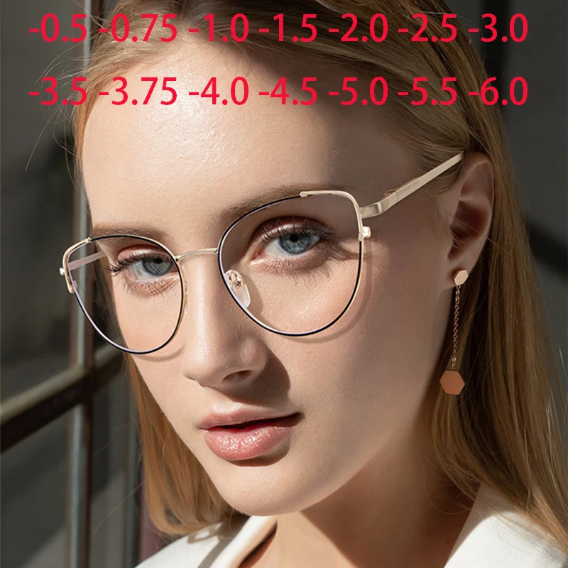 Anti Blue Rays Spring Leg Cat Eye Minus Lens Prescription Spectacles ...