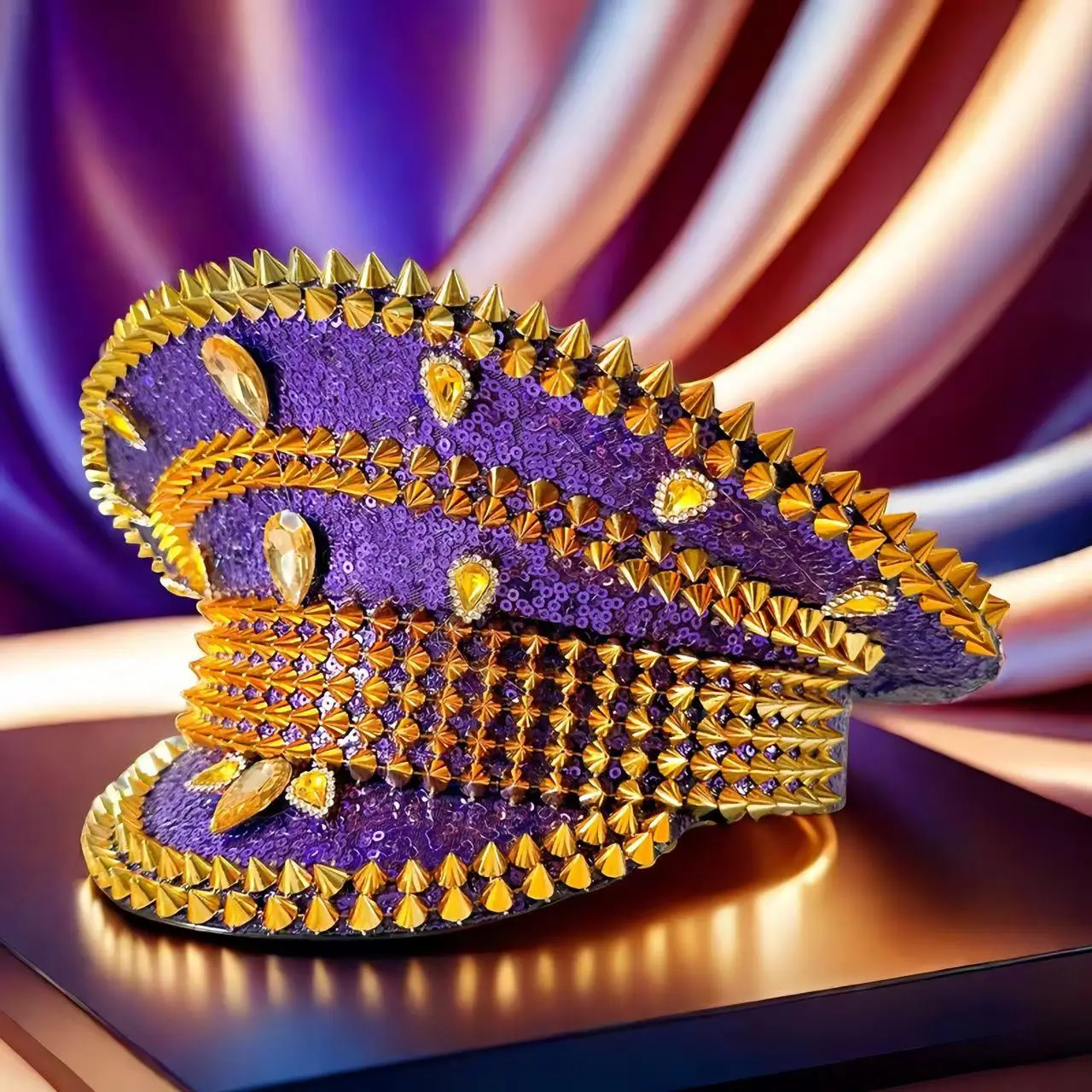 Purple-Gold-Festival-Captain-Hat-Wedding-Handmade-Luxury-Military-Cap ...