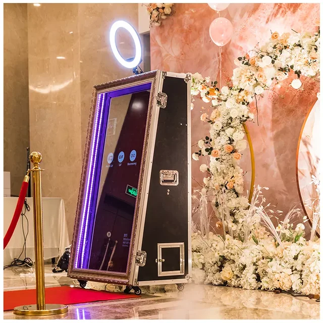 Portable Business Use LED Ring light Retro Wooden Frame Mirror ...