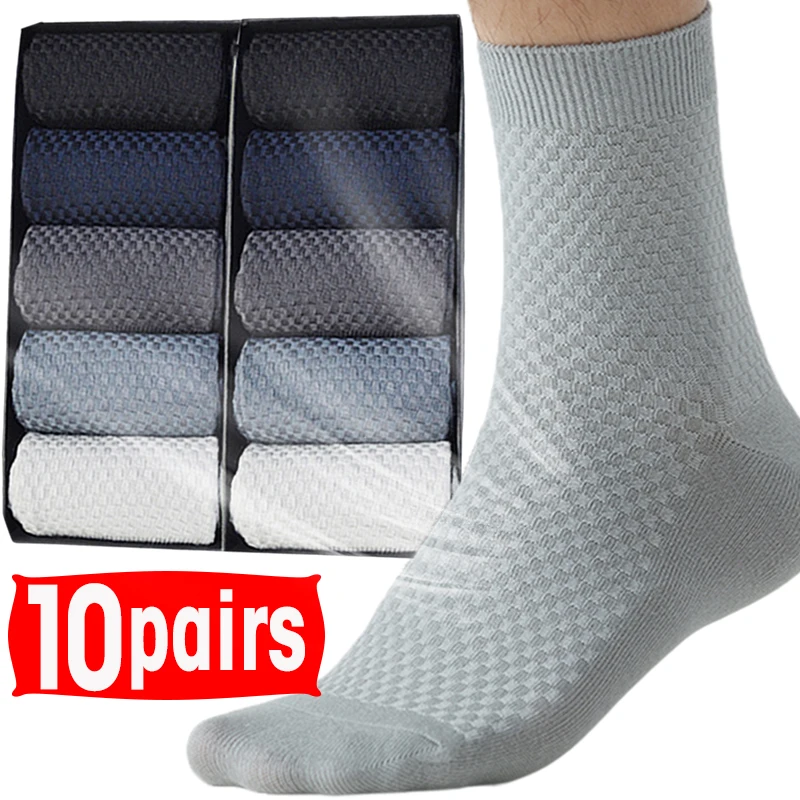 10Pairs-Mens-Bamboo-Fiber-Socks-Casual-Business-Socks-Anti-Bacterial ...