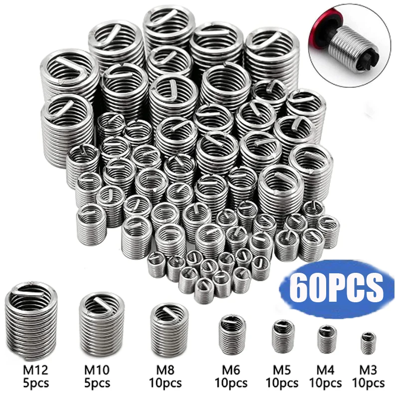 60Pcs-Wire-Thread-Insert-M3-M4-M5-M6-M8-M10-M12-Fastening-Thread-Insert ...