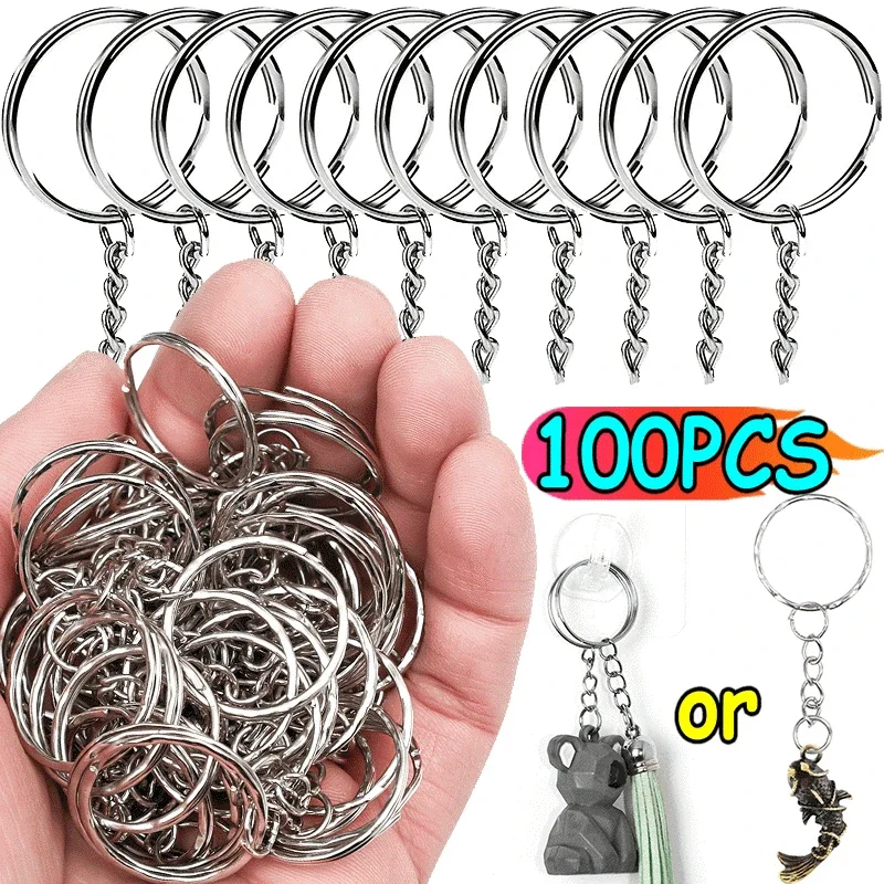 50-100PCS-New-Silver-Plated-Metal-Blank-Keyring-Keychain-Split-Ring ...