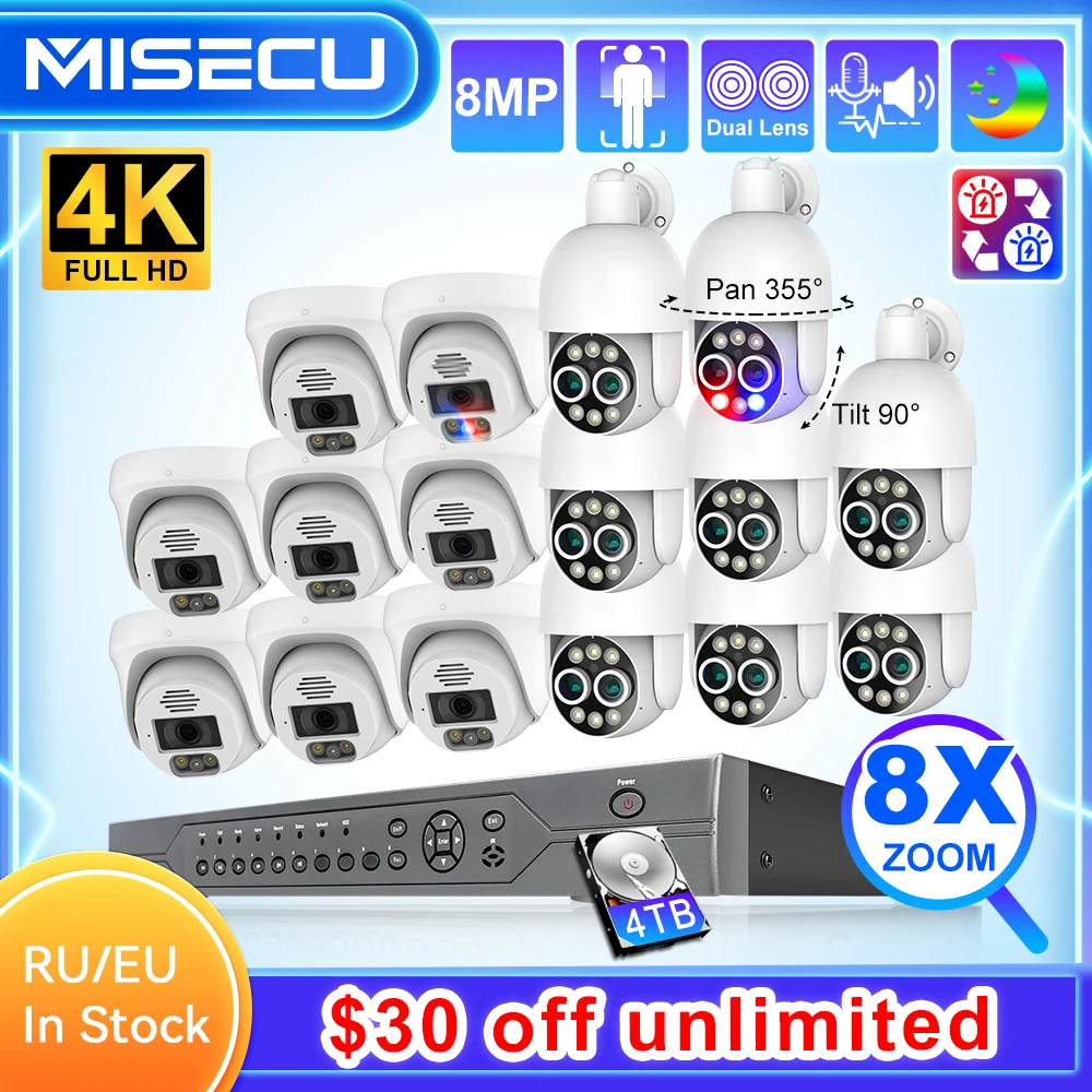 MISECU-16CH-4K-8MP-PTZ-POE-Security-System-Auto-Track-Indoor-8MP-Dome ...