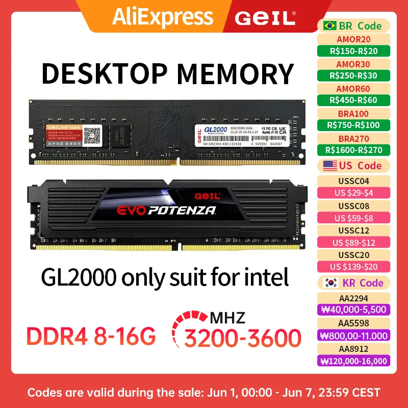 GeIL-Mem-ria-de-Desktop-RAM-Gl2000-DDR4-3200MHz-CL18-8GB-16GB-1-35V ...