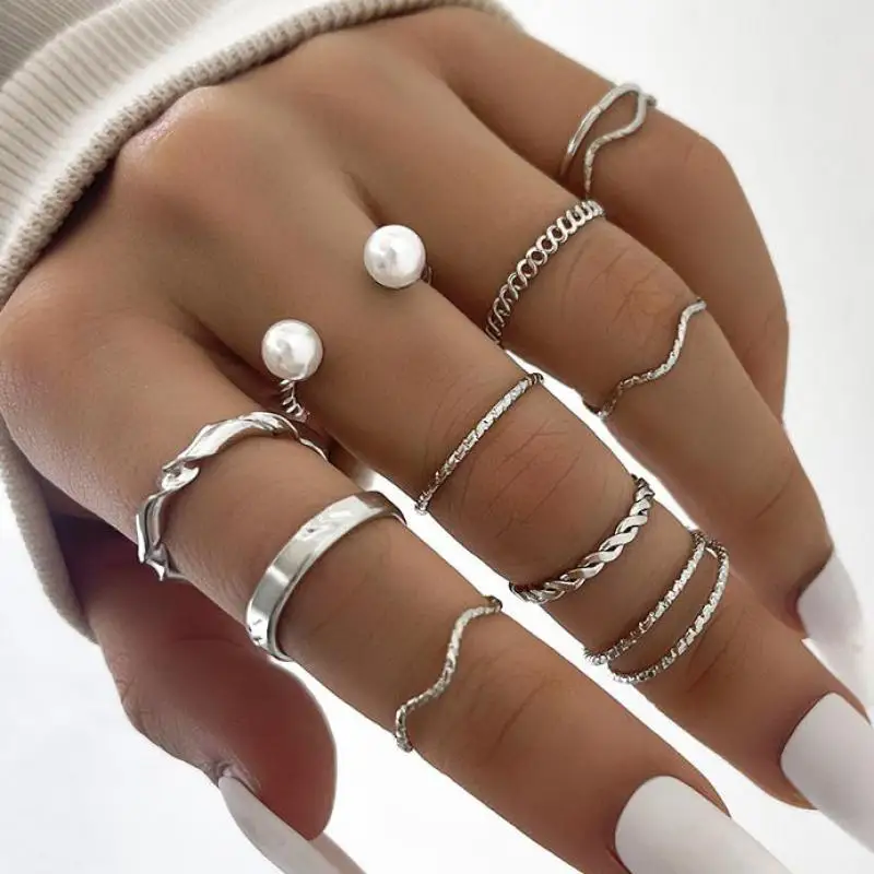 Punk Gold Silver Color Boho Rings Set For Women Girls Fashion Irregular ...