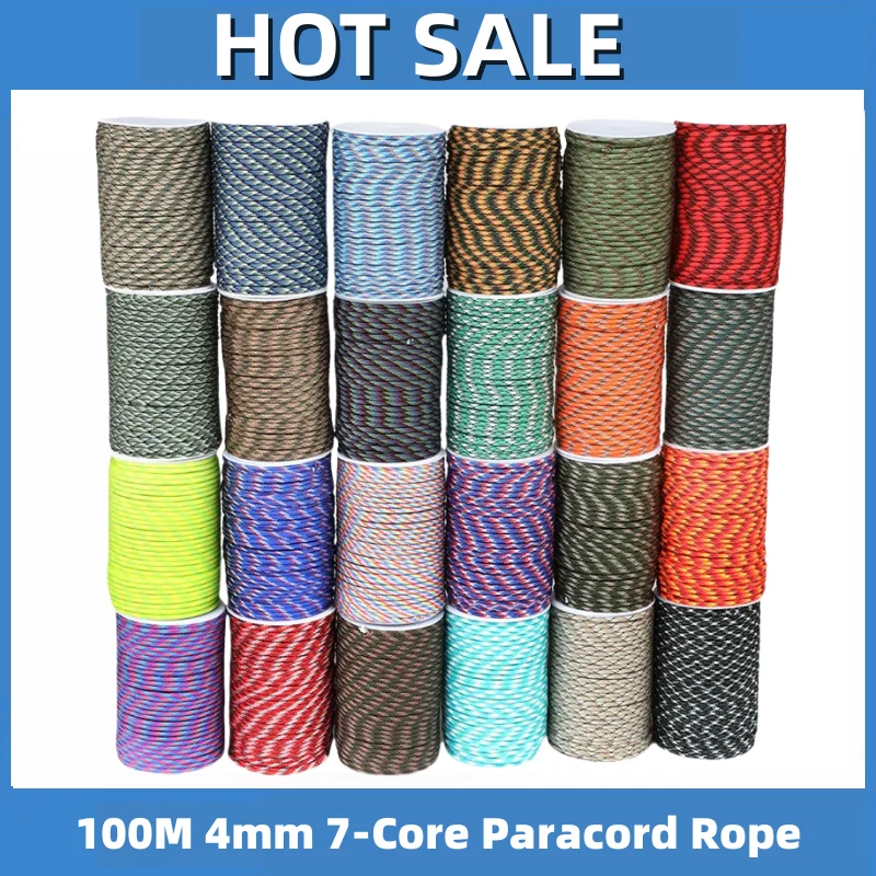 100M-550-Military-7-Core-Paracord-Rope-4mm-Outdoor-Polyester-Parachute ...