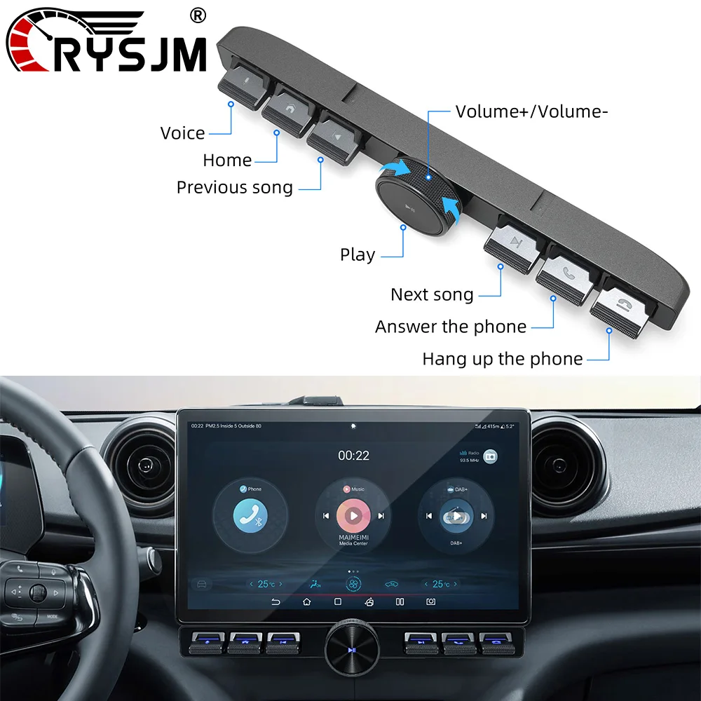 Wireless Multimedia Remote Control 7 Keys LED Car Controller Volume ...
