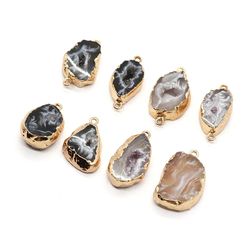 Natural-Stone-Gray-Agate-Druzy-Pendant-Gilt-Edge-Connector-DIY-Necklace ...