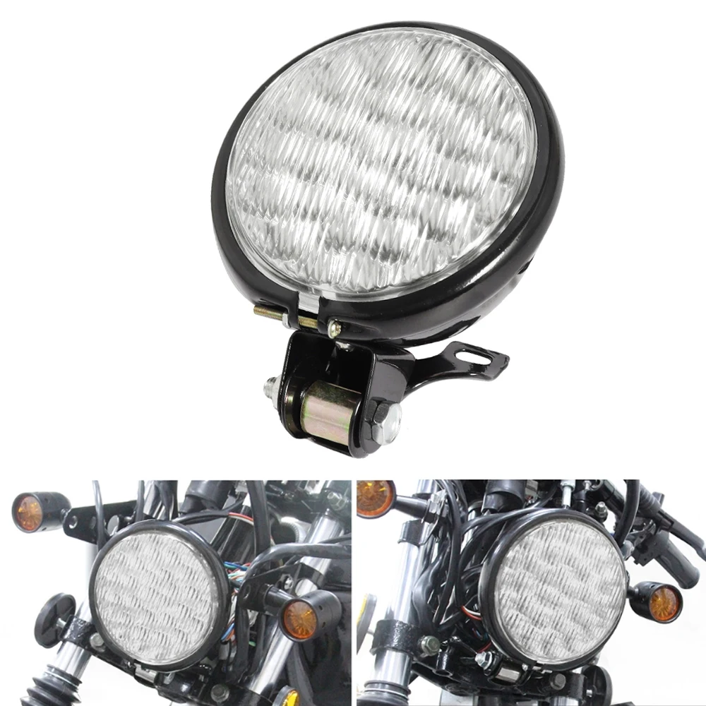 Retro-5-Motorcycle-Headlight-Amber-Front-Lamp-Phare-Moto-Rond-Noir-For ...