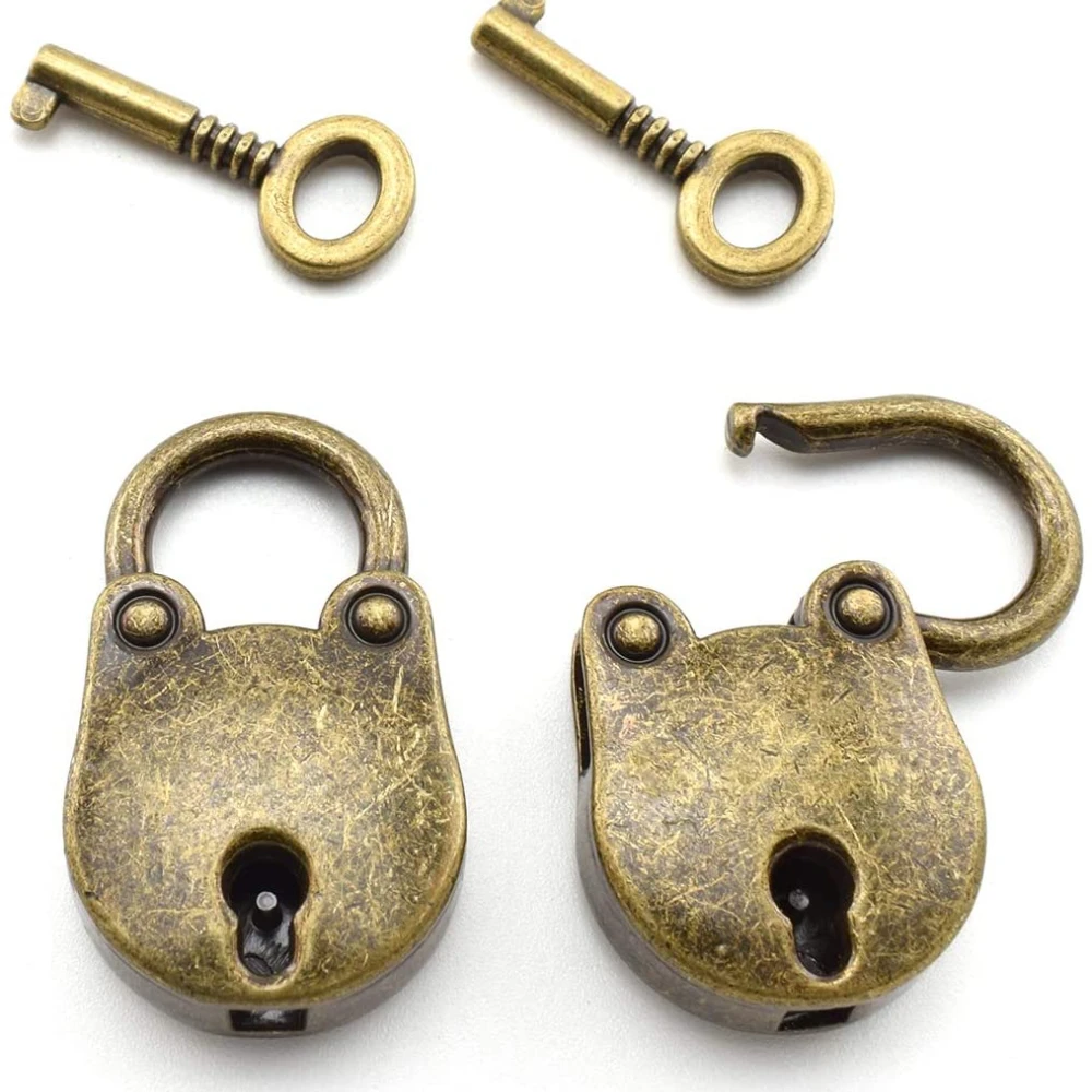 Mini Vintage Padlock Vintage Style Bear Head Shape Bronze Lock and Key ...